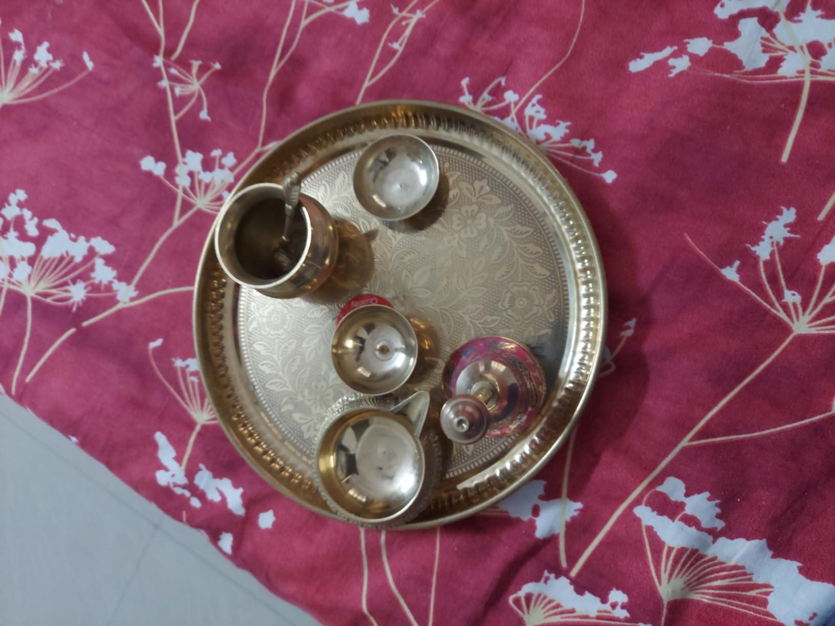 CRAFTY ESSENTIALS Brass Pooja Items Pooja Thali Set of 8 Pieces ...