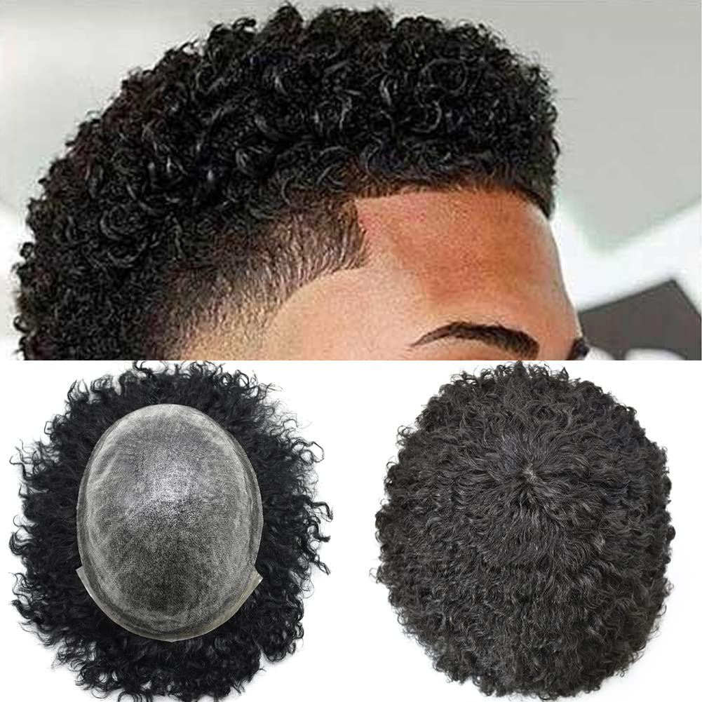 Amazon.com : Man Weave Hair Unit for Black Men Curly Brazilian Hair ...