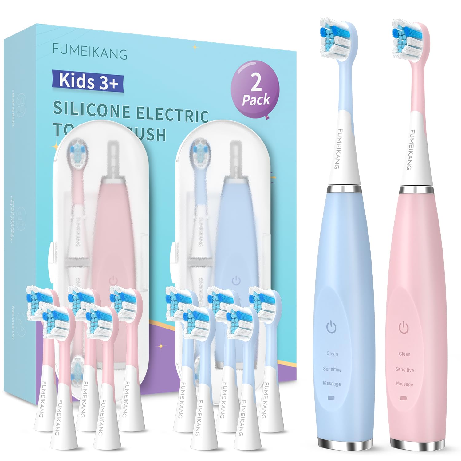 Amazon.com: FUMEIKANG Kids Electric Toothbrushes 2 Pack Smart Sonic ...