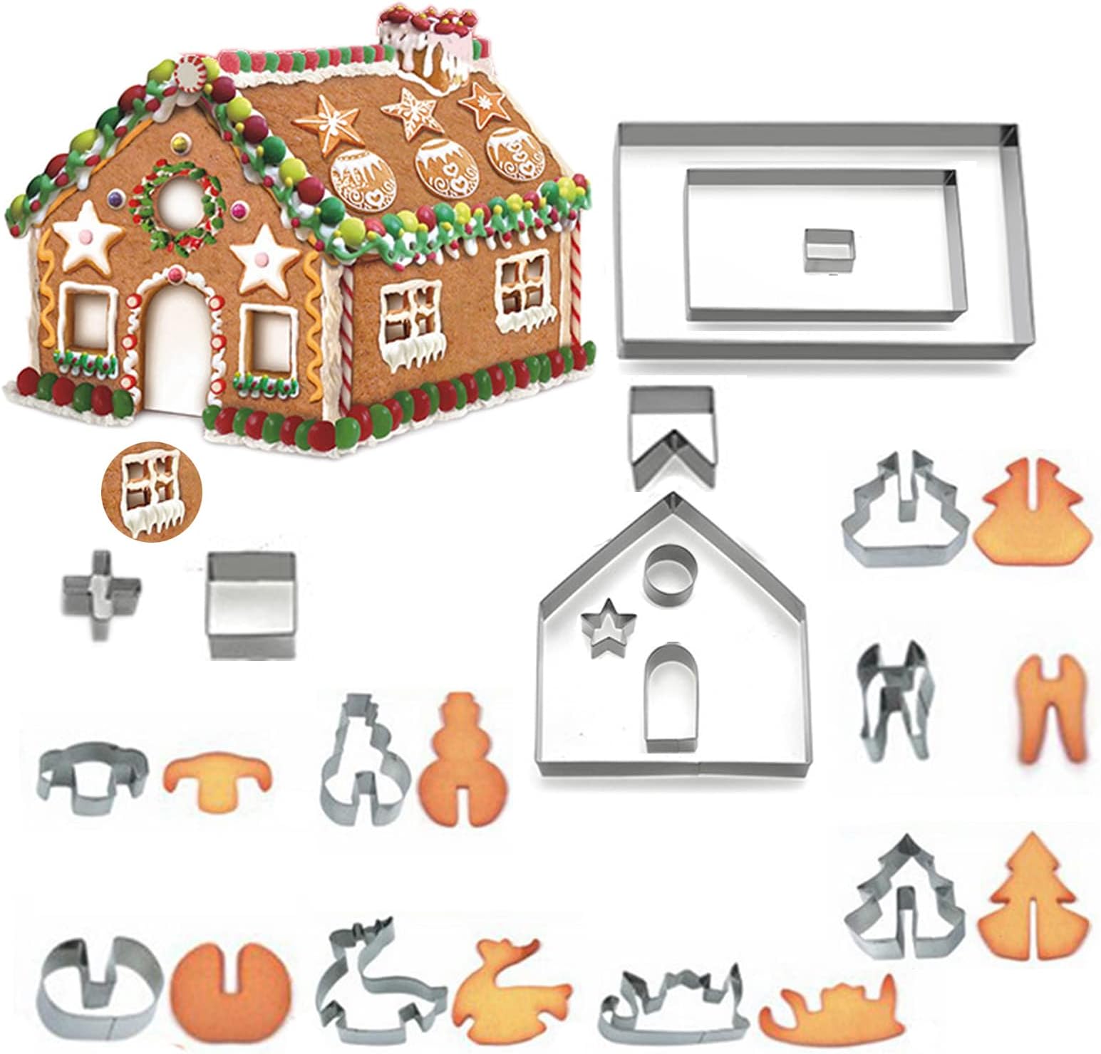 Amazon.com: Xoutuo 18 Pieces Gingerbread House Cutters, 3D Christmas ...