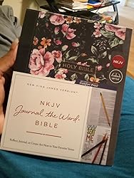 NKJV, Journal the Word Bible, Cloth over Board, Gray Floral, Red Letter ...