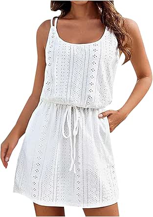 HJuyYuah Sundress for Women,Summer Sleeveless Mini Dress with Pockets ...