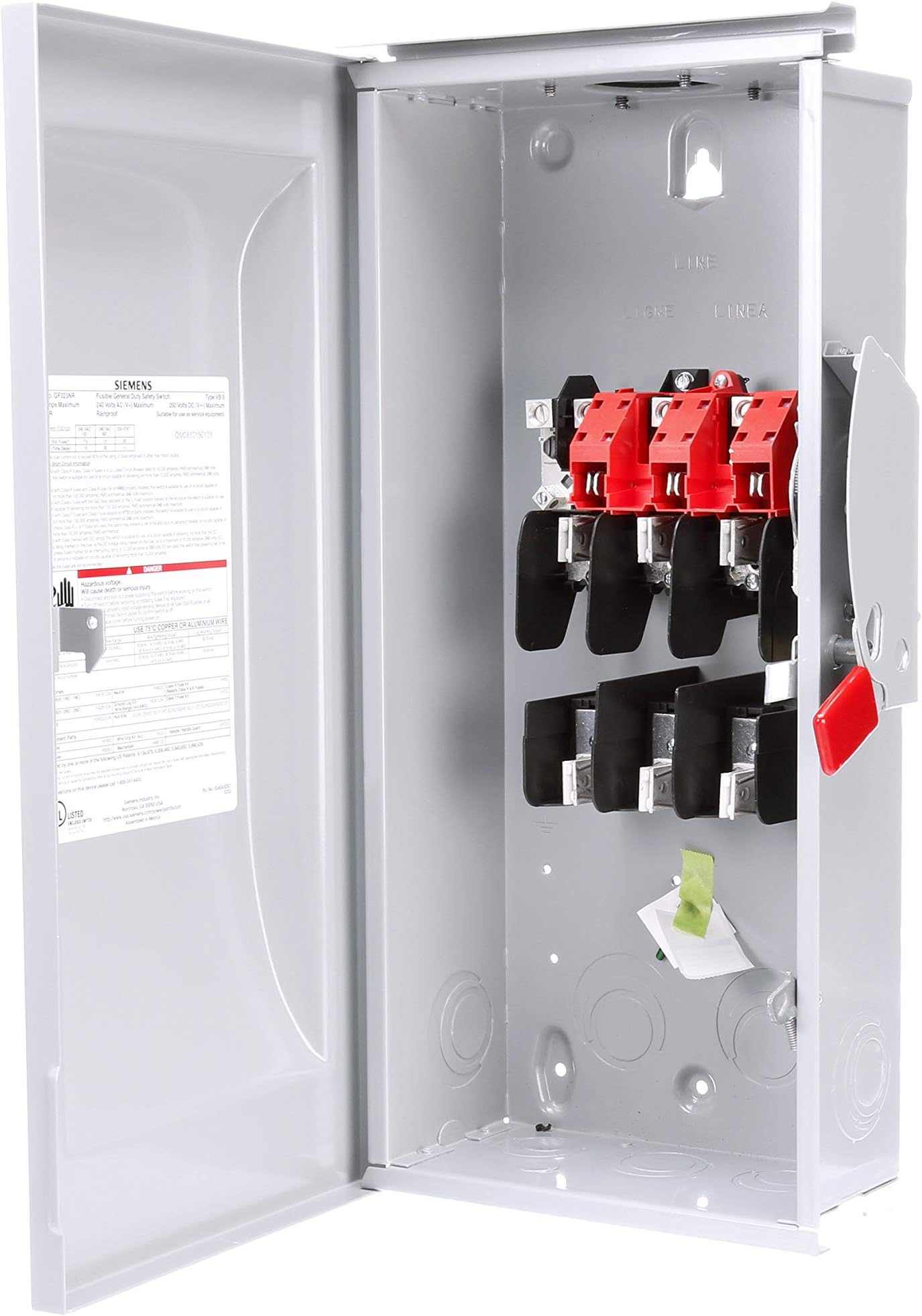 Siemens HF363NR 100-Amp 3 Pole 600-volt 4 Wire Fused Heavy Duty Safety ...