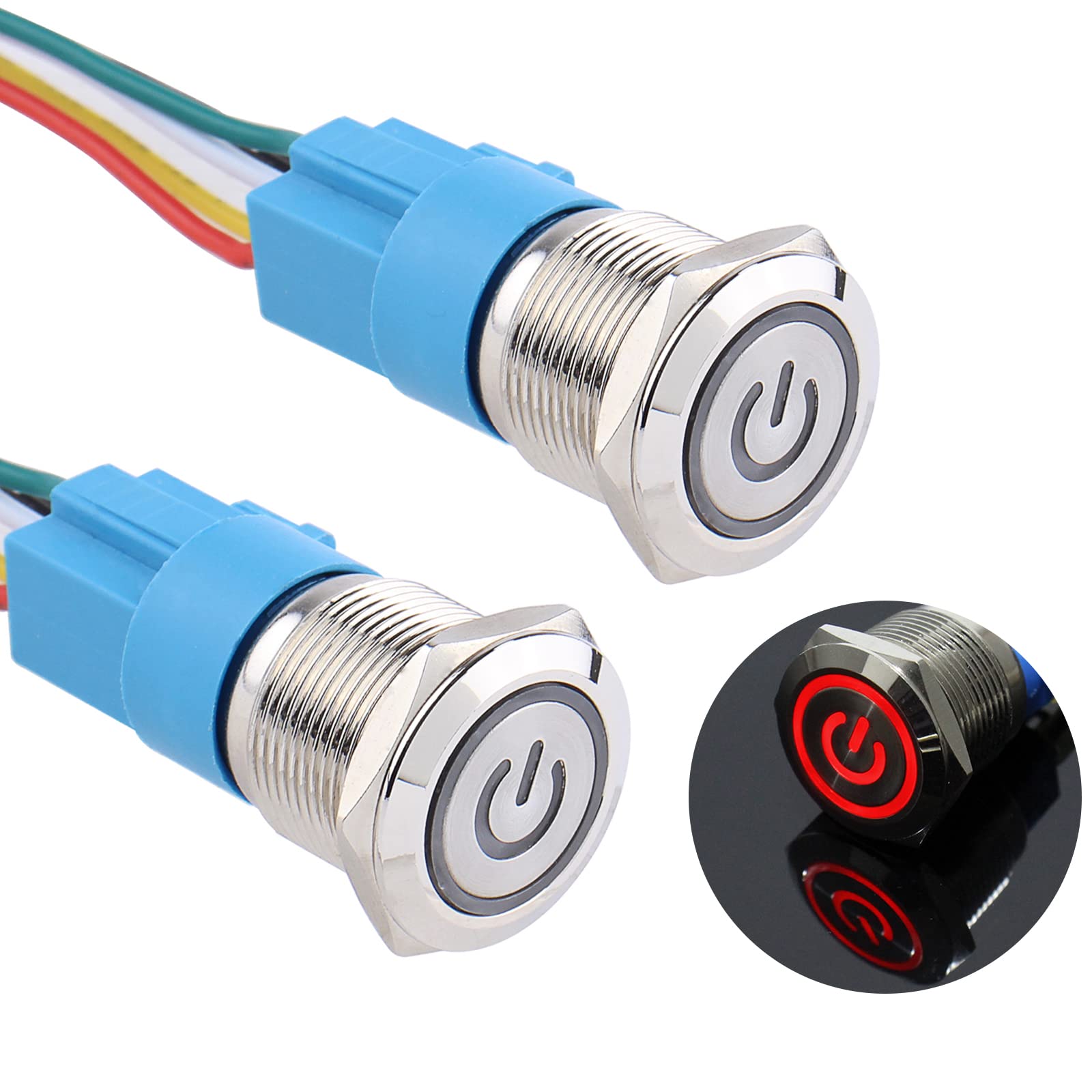 Snapklik.com : DMWD 2PCS 19mm Latching Push Button Switch 12V-24V On ...