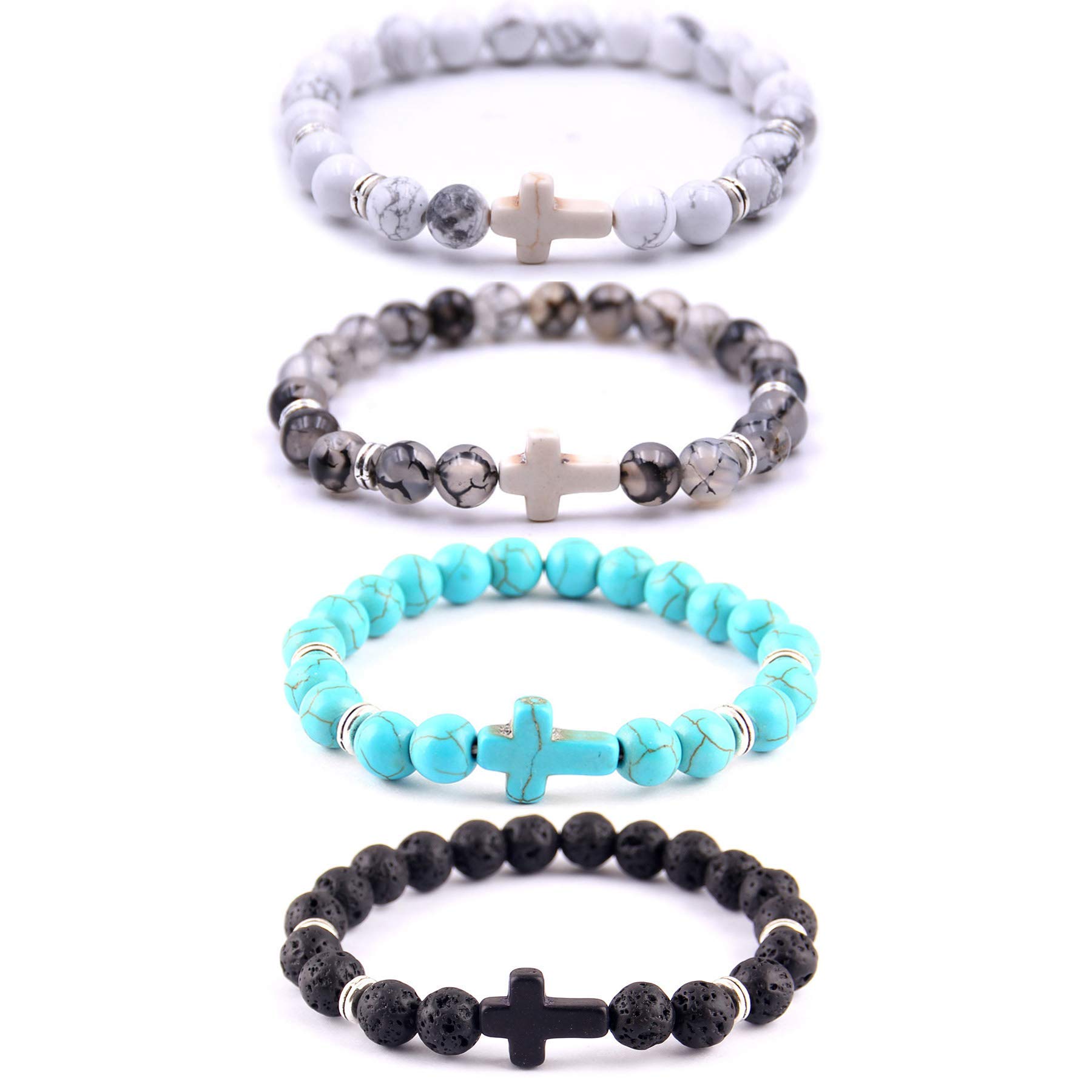 Amazon.com: Softones 4PCS Cross Beads Bracelet for Men Women 8mm Healing Lava Stone Stretch ...