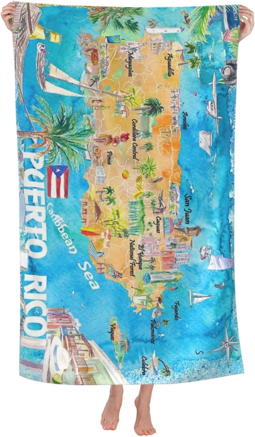 Amazon.com: BZAXXQI Puerto Rico Map Bath Towels,Puerto Rico Beach Towel ...