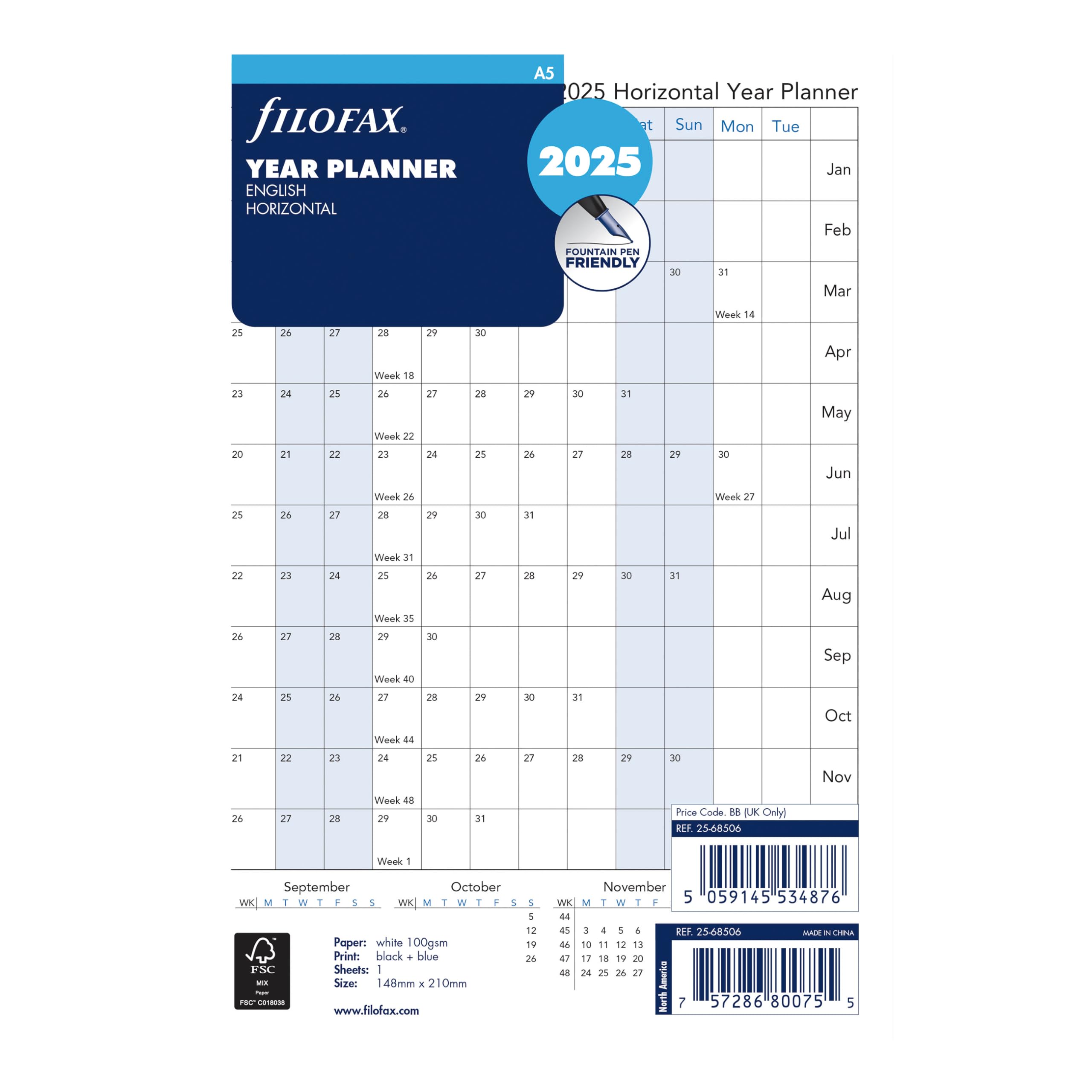 Amazon.com : Filofax Calendar Diary Refill, A5 Size, Horizontal Year ...