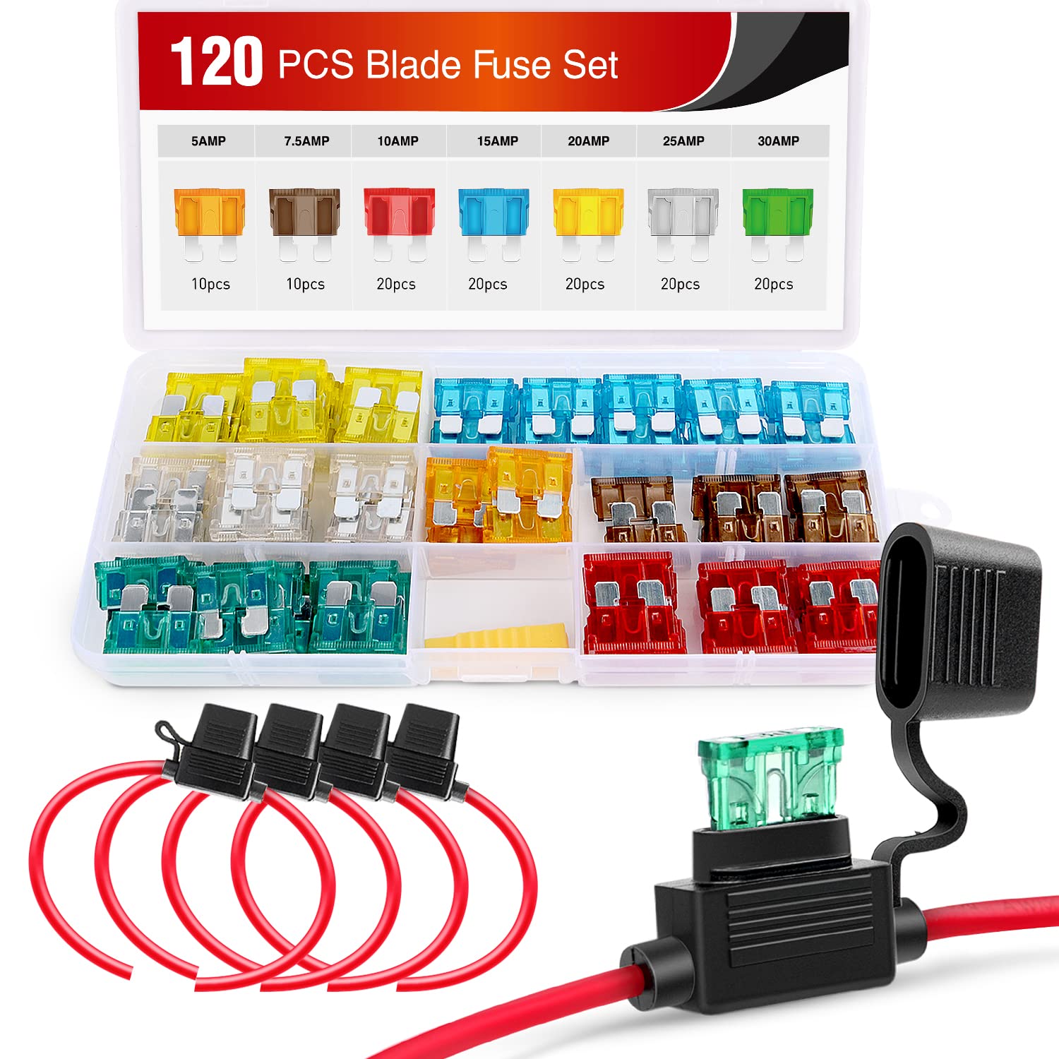 Nilight 120 pcs Standard Blade Fuses 5A/7.5A/10A/15A/20A/25A/30A AMP ...