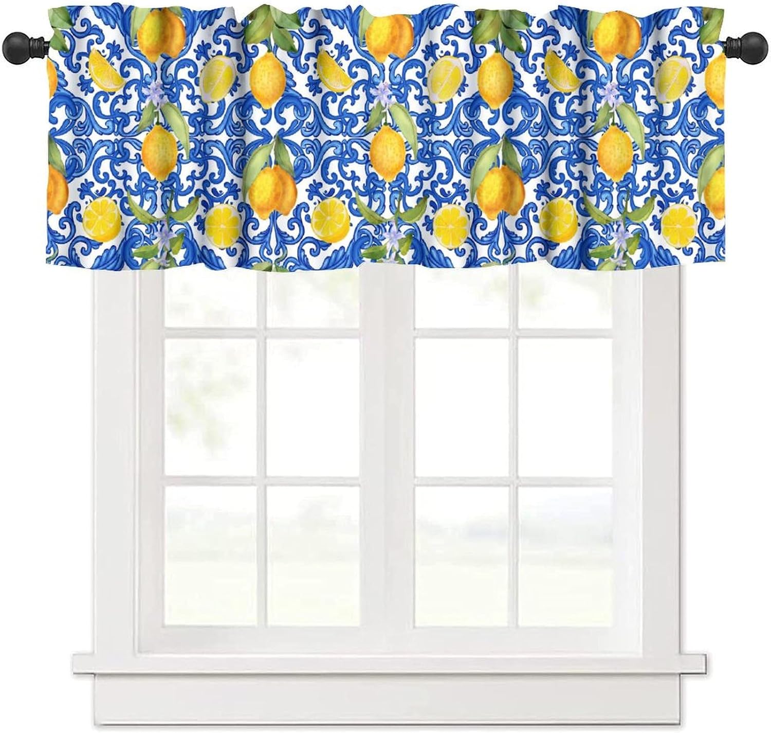 Amazon.com: SHElifestyle Italy Blue Tile Lemon Window Valance Curtains ...