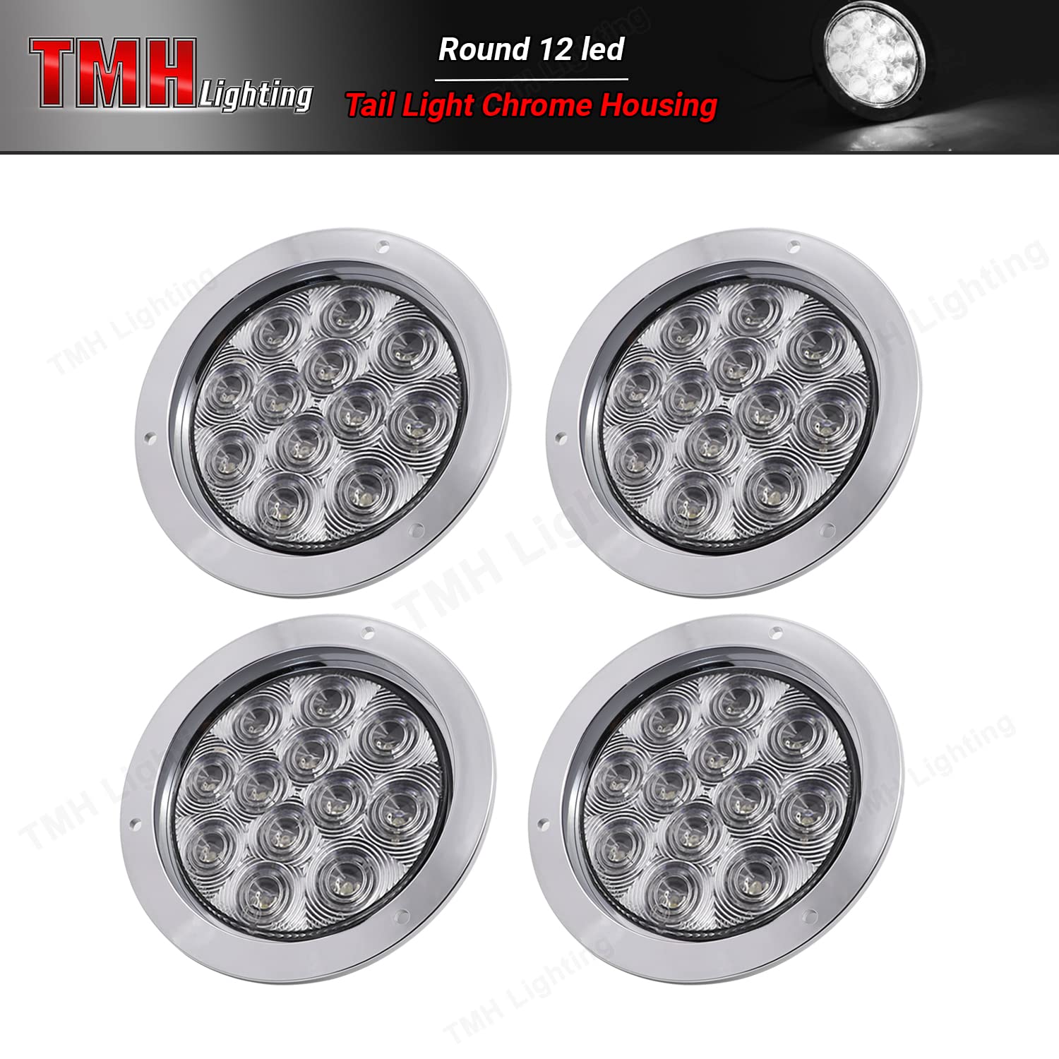 Snapklik.com : TMH 4 Inch 4 Pcs White 12 LED F3 Piranha Round Indicator ...