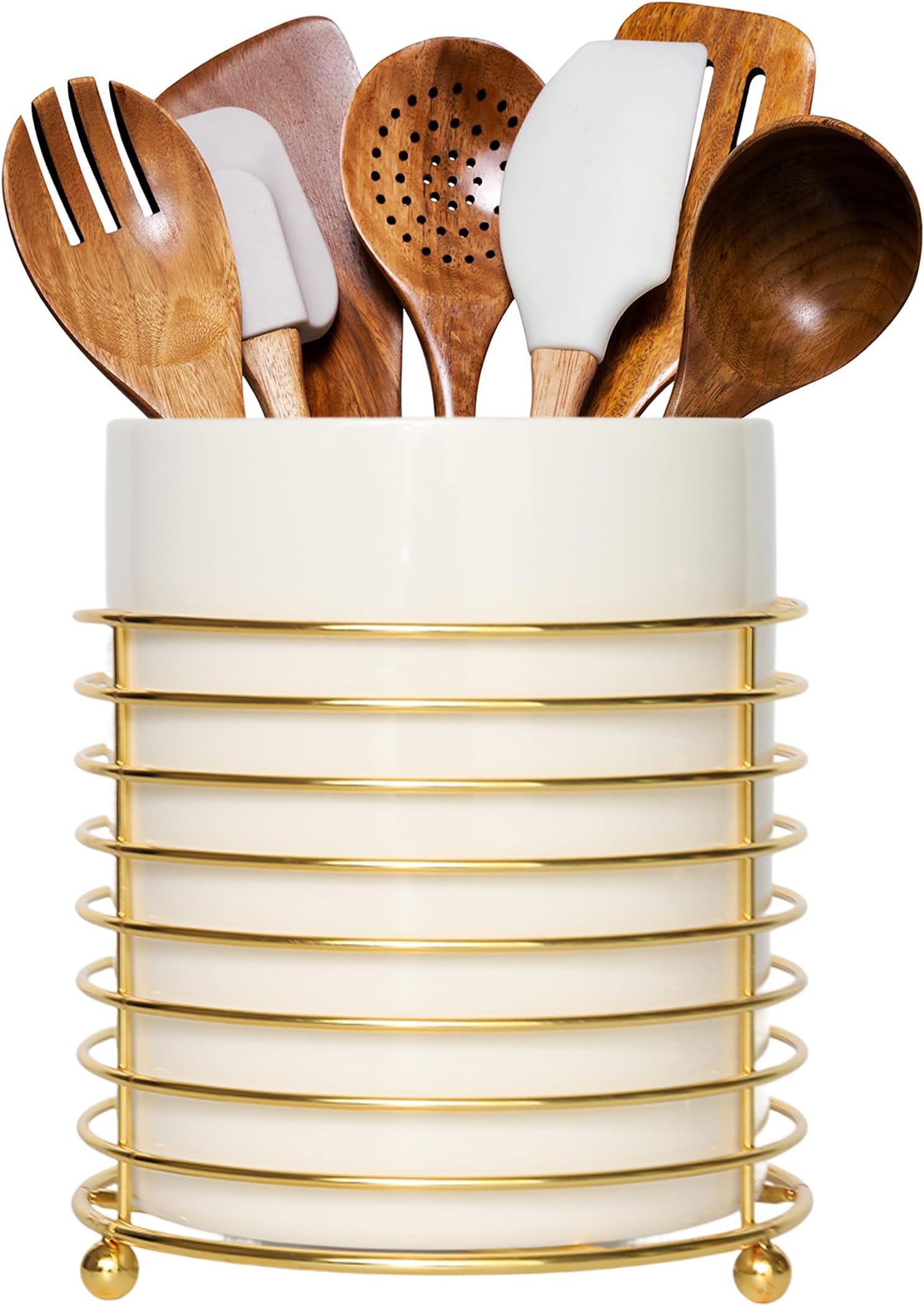 Amazon.com: SIEBOLD Kitchen Counter Utensil Holder Gold Ring Metal ...