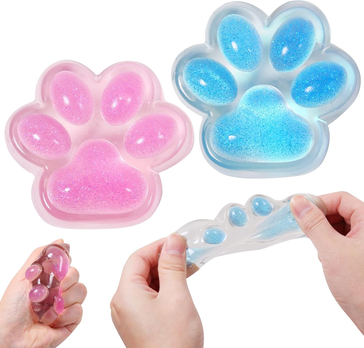 Amazon.com: 2pcs Pink Blue Squishy Cat Paw Squeeze Toys, Ice Through ...