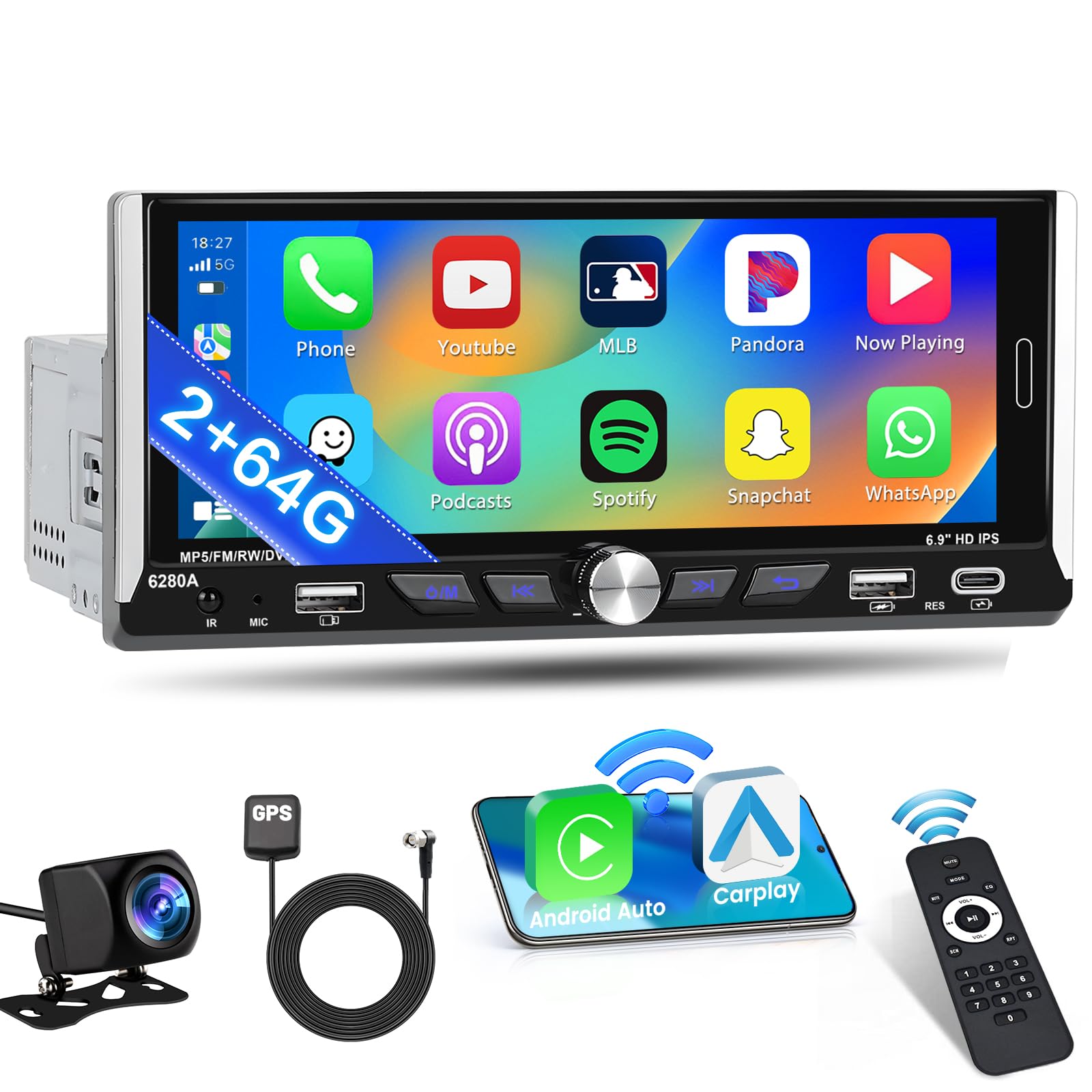 Amazon.com: 2+64G Inefala 6.9 Inch Android 13 Single DIN Car Radio ...
