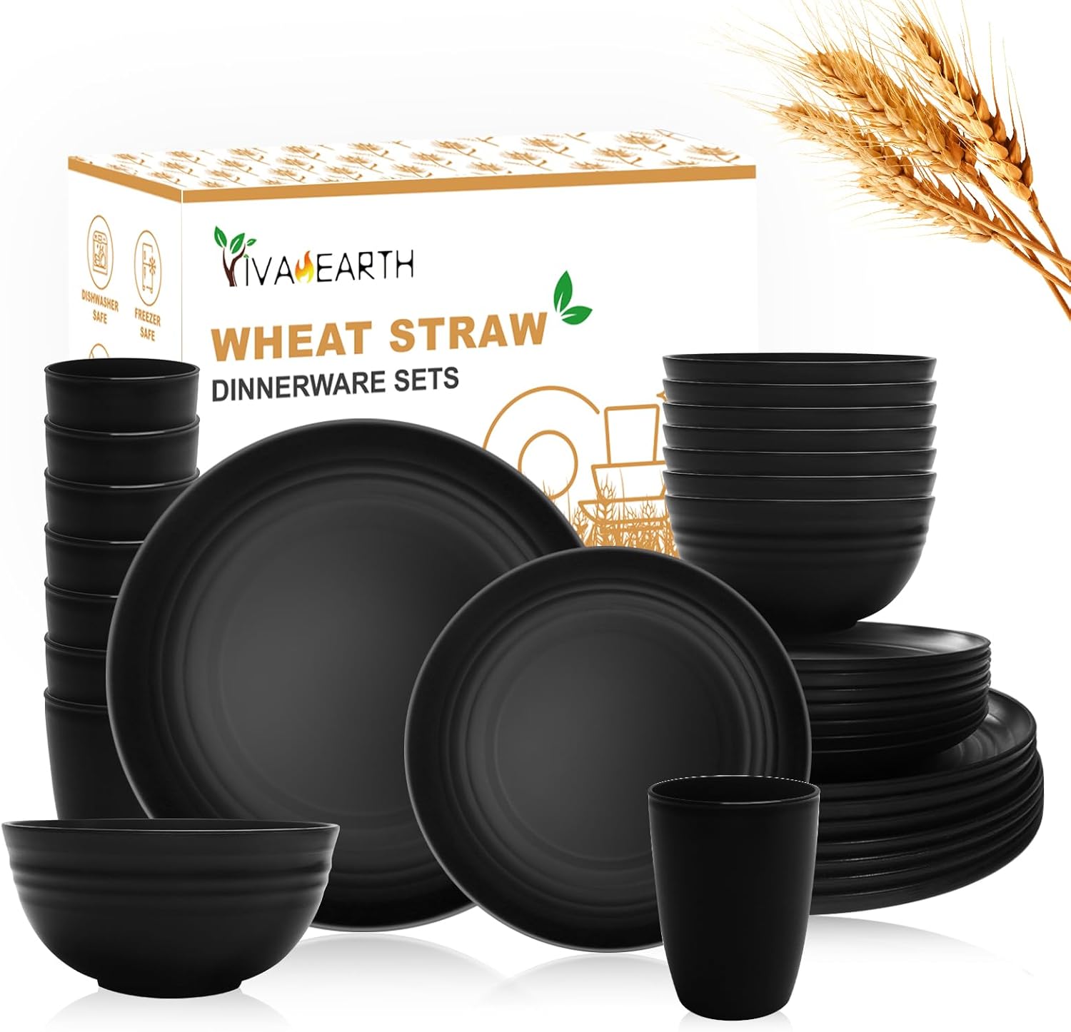 Amazon.com | VIVAHEARTH 32-Piece Wheat Straw Dinnerware Sets, Dishes ...