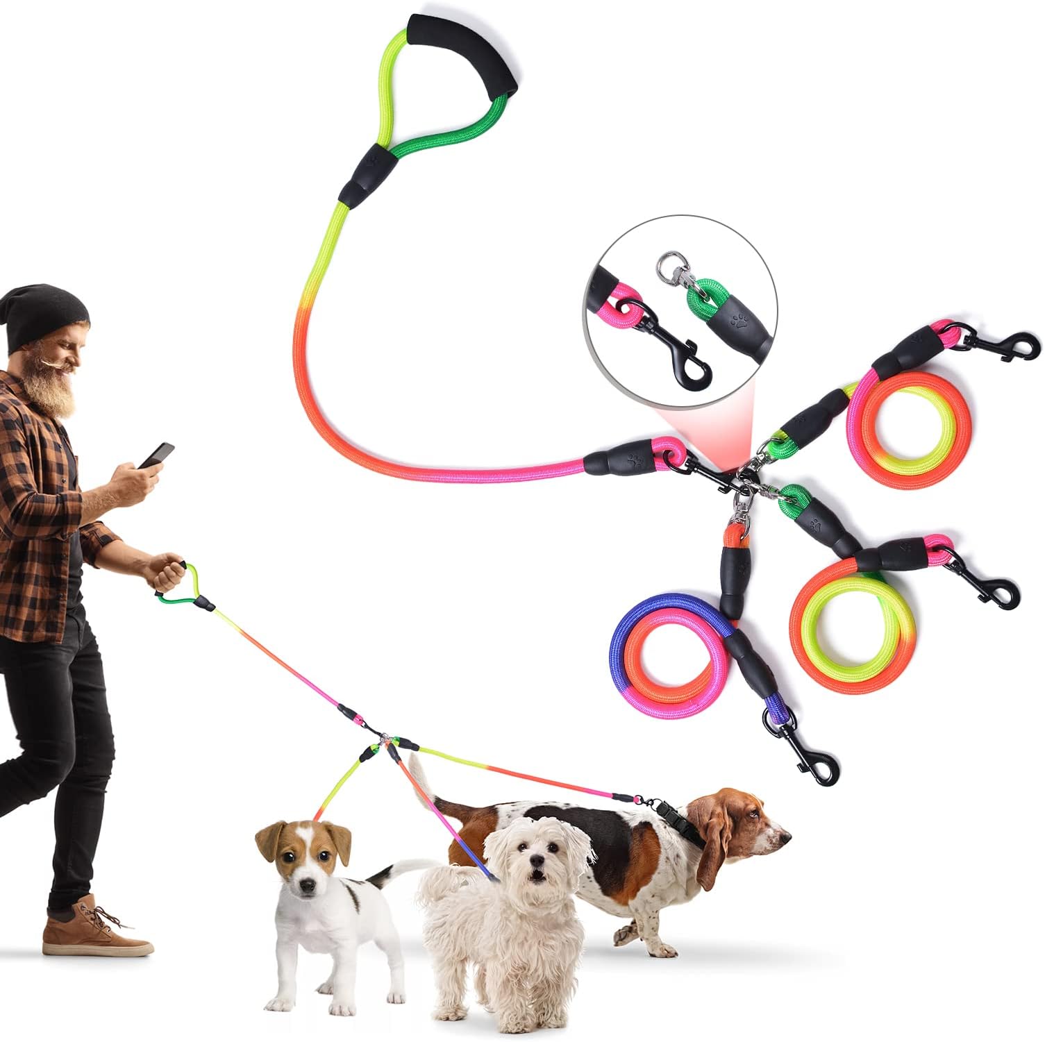 Amazon.com : SING F LTD 3 Way No-Tangle Triple Coupler Dog Bungee ...