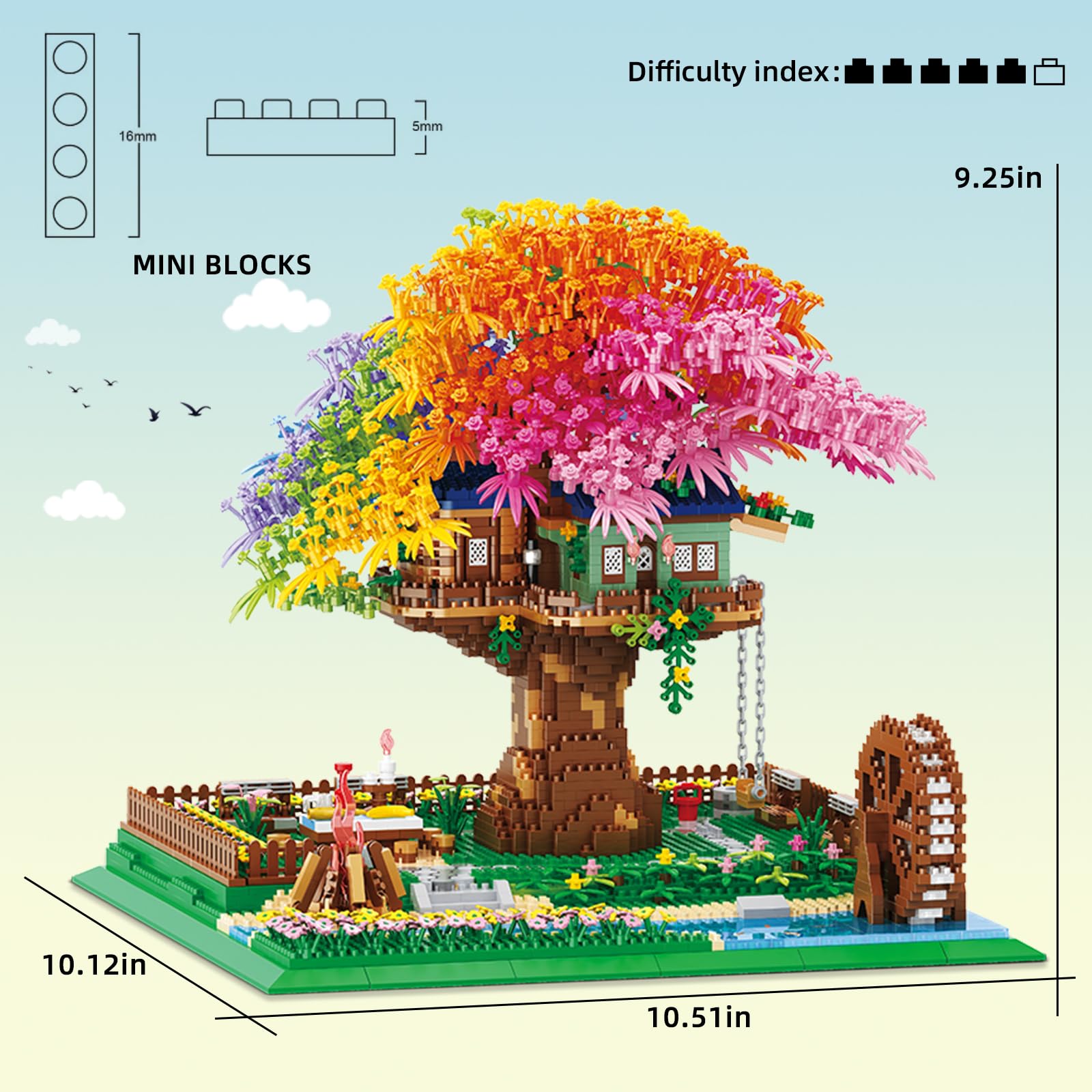 Architecture Rainbow Tree Building Block, Colorful Tree House Garden ...