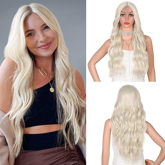 Kalyss White Blond Wig Long Wavy Wigs Lace Front Wigs Hair for Women ...
