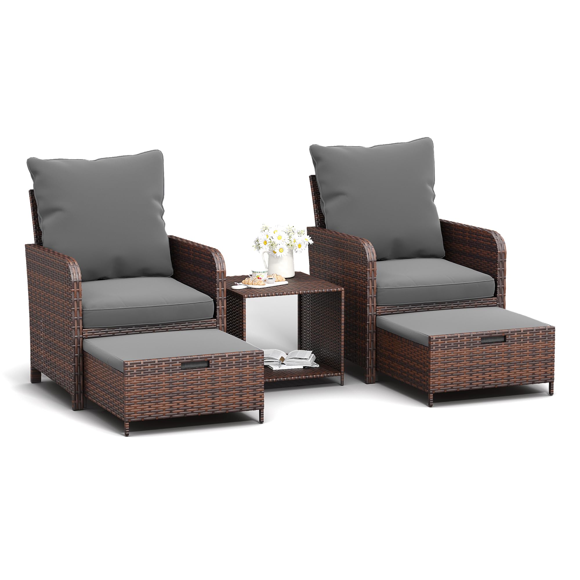 (similar 4 pieces)5 Pieces Patio Furniture Set Wicker Outdoor Patio Chairs with Ottomans Rattan ...