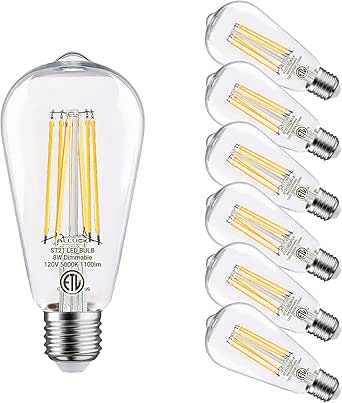 ST21 Vintage LED Edison Bulbs 8W 1100LM, Equivalent 100W, Dimmable ...