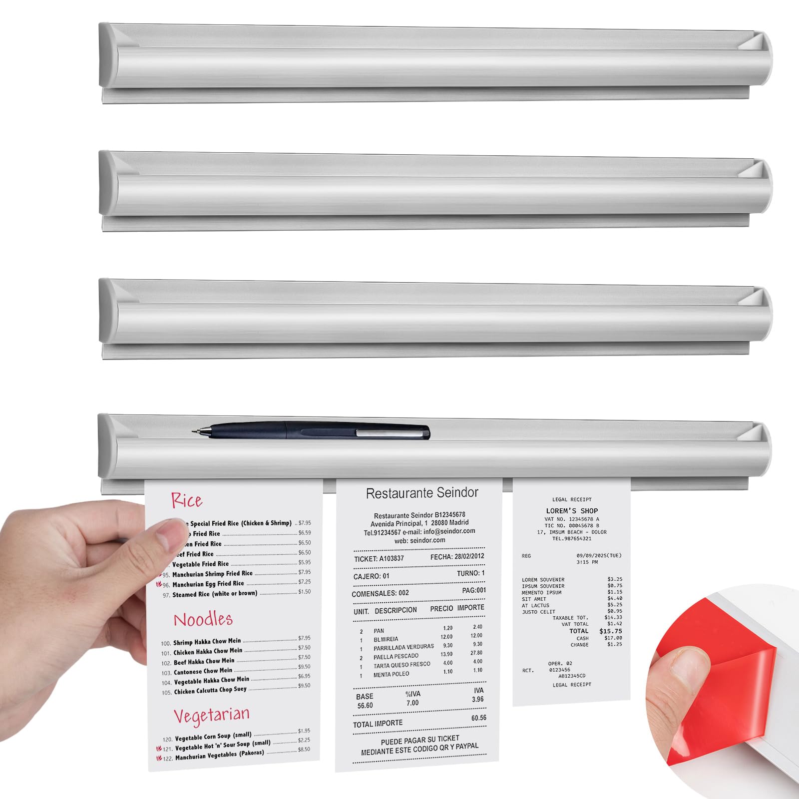 Amazon.com : AYZTKUX 4 Pack Restaurant Ticket Holder Strip, No Drill 16 ...