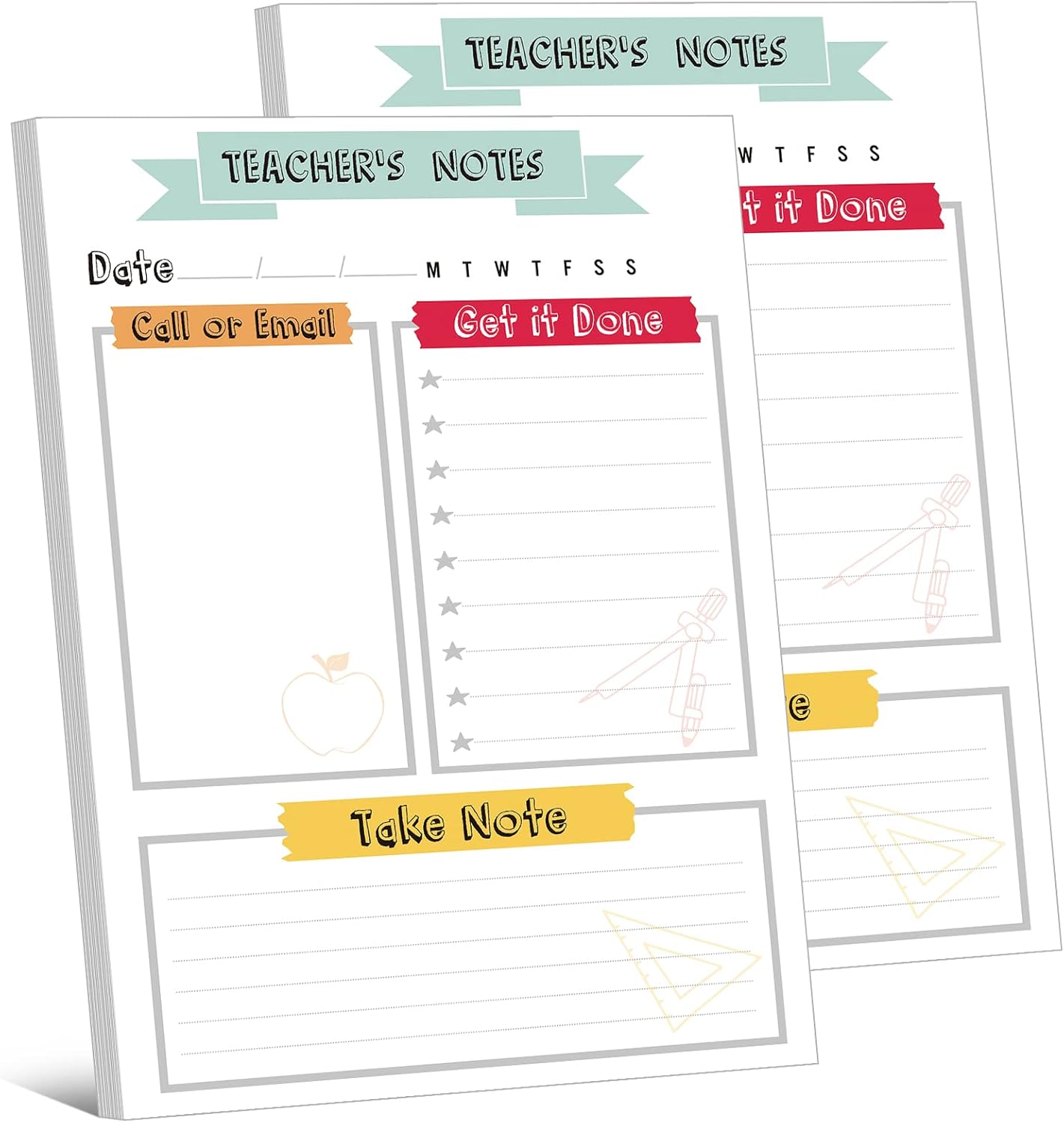 Amazon.com : Fainne 2 Pack Teacher Notepad, 50 Sheets/Pad, 5.9 x 8.7 ...