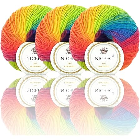 Amazon.com: 2 Skeins Rainbow Soft Yarn 100% Wool Gradient Multi Color ...