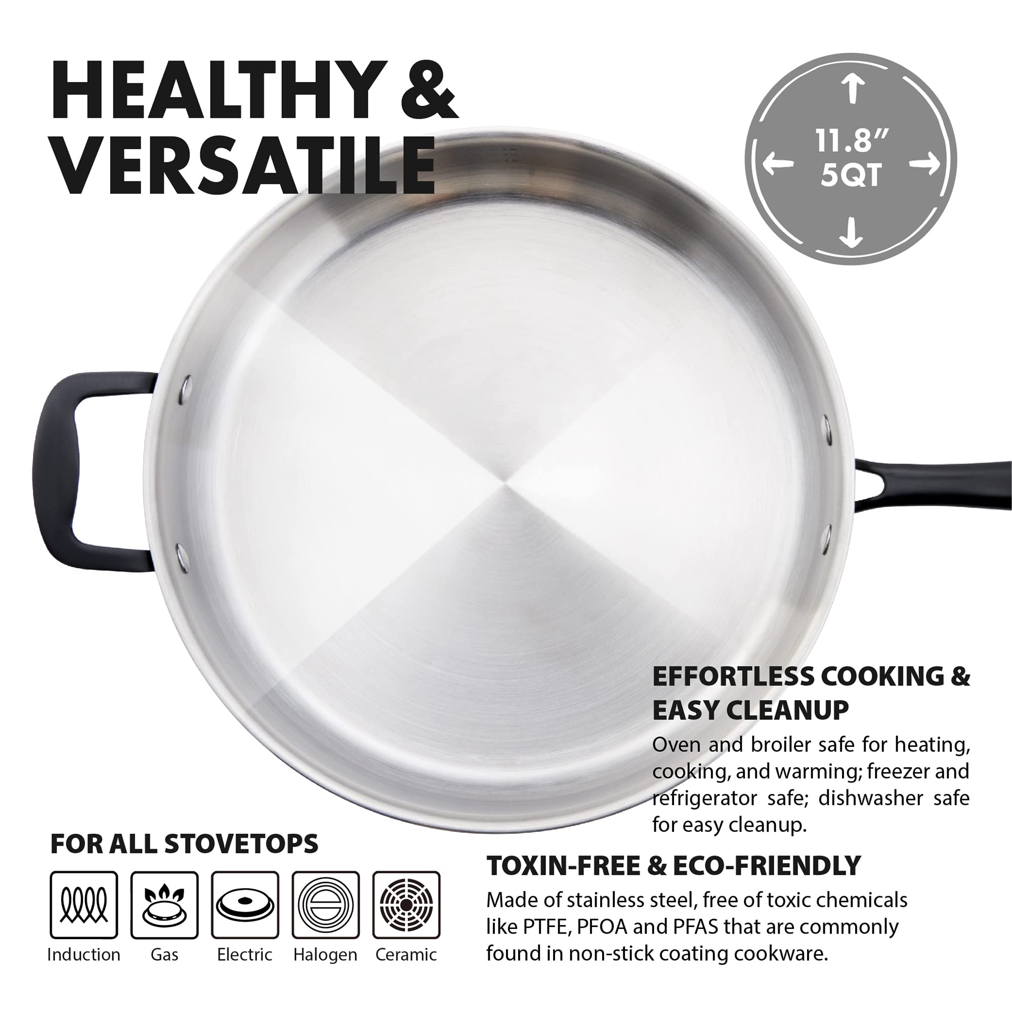 Snapklik.com : GRANDTIES Tri-Ply Stainless Steel Saute Pan Induction ...