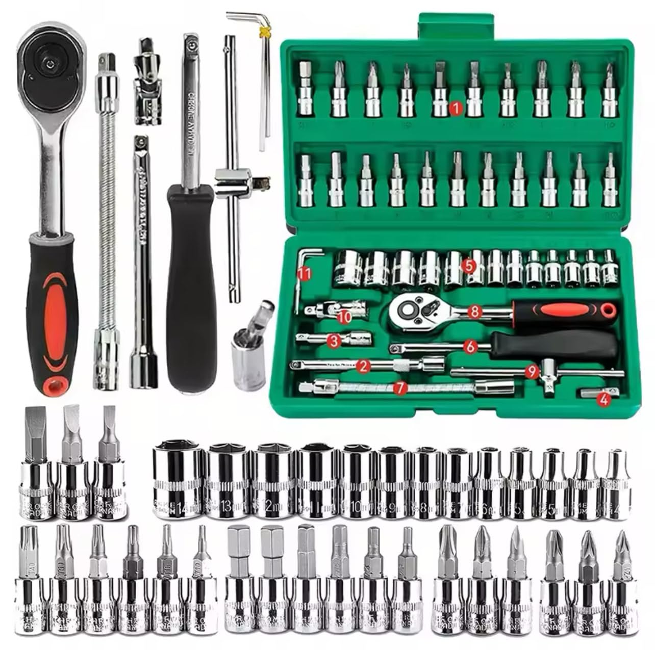 Amazon.com: 46-Piece 1/4 inch Drive Socket Wrench Set with Ratchet ...