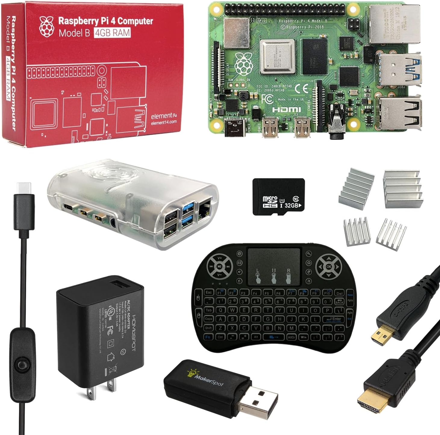 Raspberry Pi 4 Model B Starter Kit with 5v3a UL Listed Charger HDMI ...