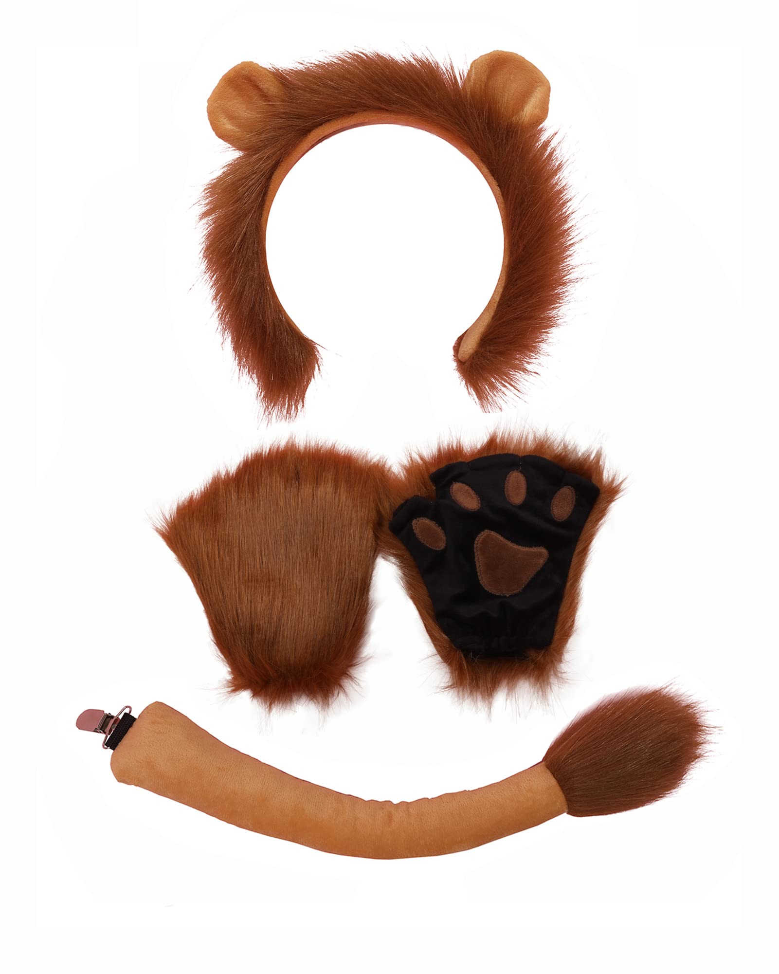 Amazon.com: Lion Ears Headband Tail and Paws Set Brown Halloween Animal ...