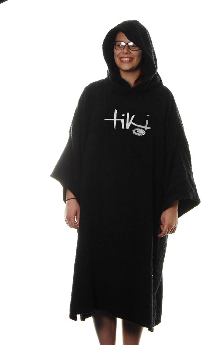 Tiki Adult Hooded Towelling Changing Robe Black : Amazon.co.uk: Fashion