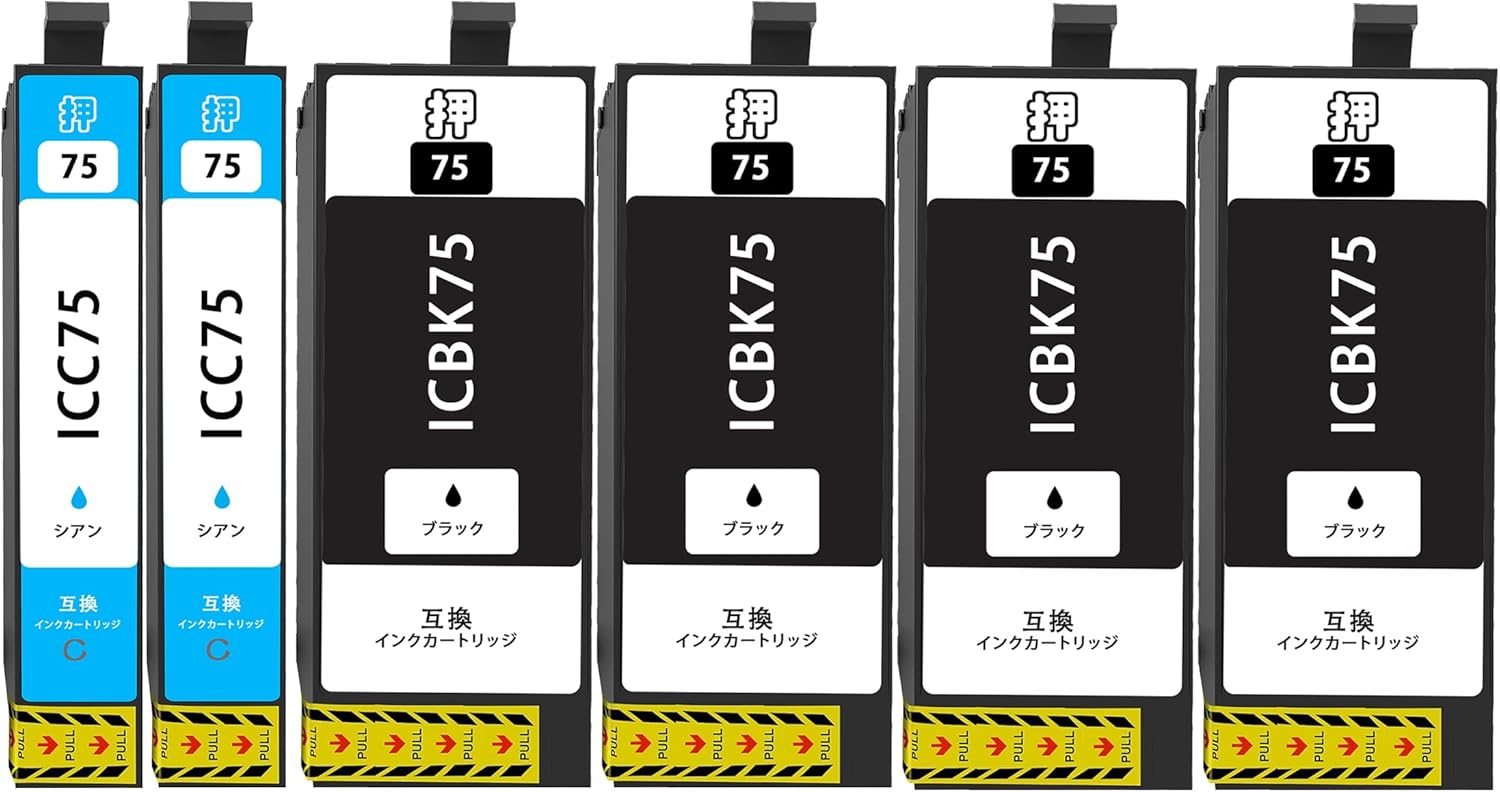 Amazon.co.jp: 【埼京企画】IC75(4BK/2C) 6本セット 互換インクカートリッジ ふで (IC75 ICBK75 ICC75 IC4CL75) 純正インクと併用可能 残量 ...
