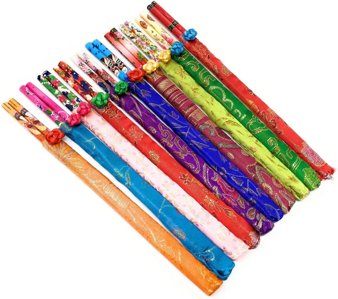 Amazon.com: 20 (10 pairs) Elegant Bamboo Chopsticks With Brocade Pouch ...