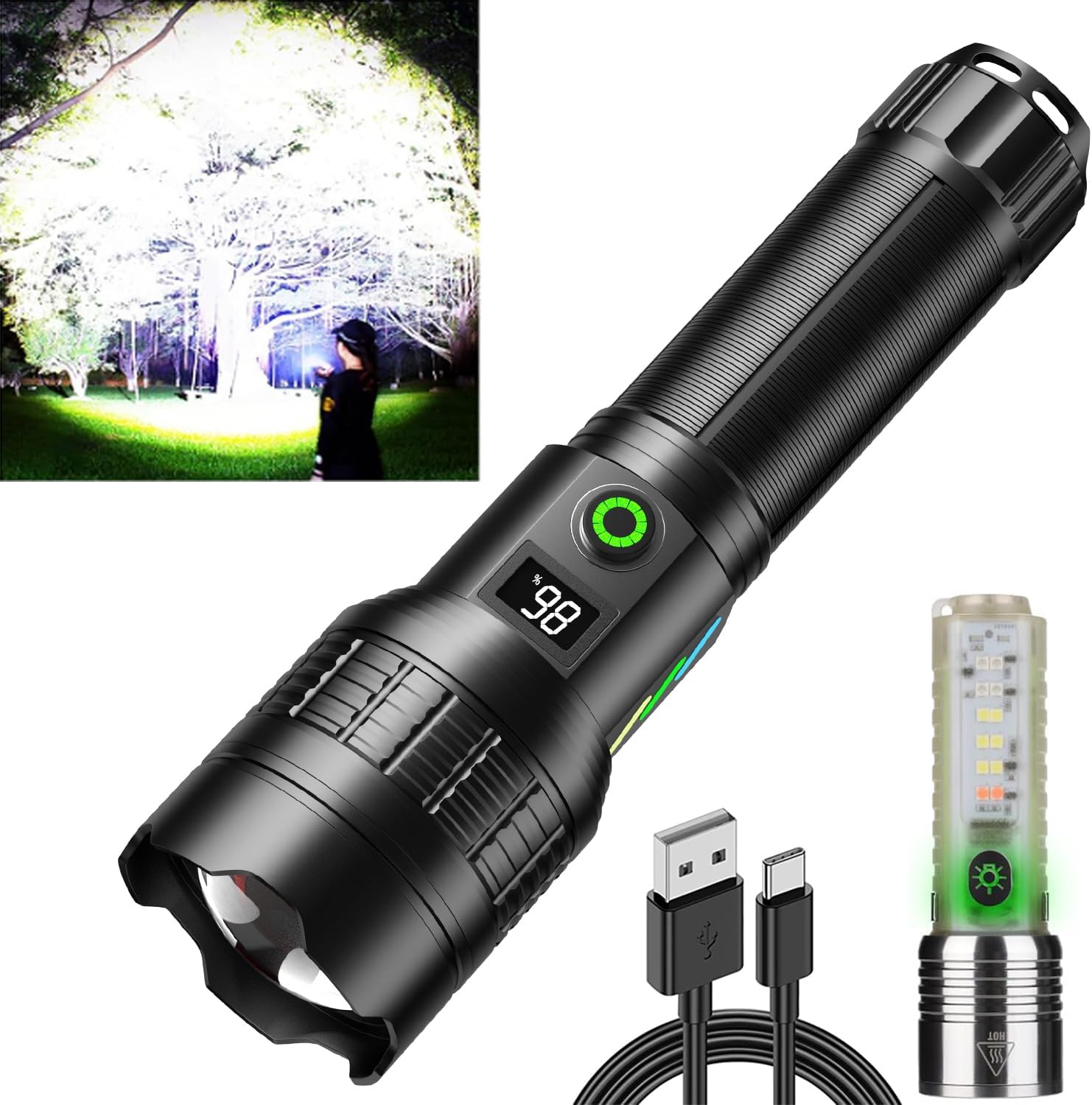 ASORT LED Torch Rechargeable 40000 Lumens, 6 Light Modes, Waterproof ...