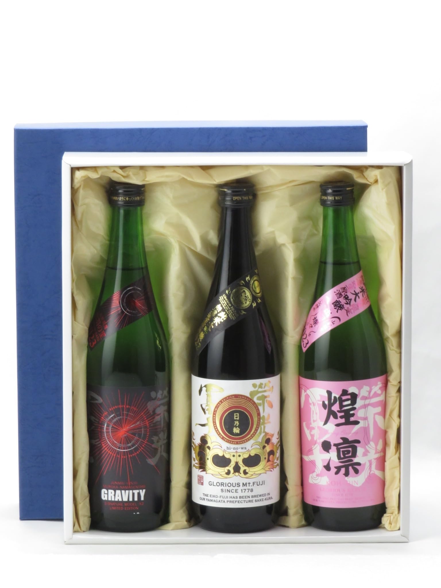 Amazon.co.jp: ギフト 榮光冨士 純米吟醸 無濾過生原酒 GRAVITY グラビティ と 榮光冨士 純米大吟醸無濾過生原酒 日乃輪 と 榮光冨士 純米大吟醸 無濾過生原酒 煌凛 ...