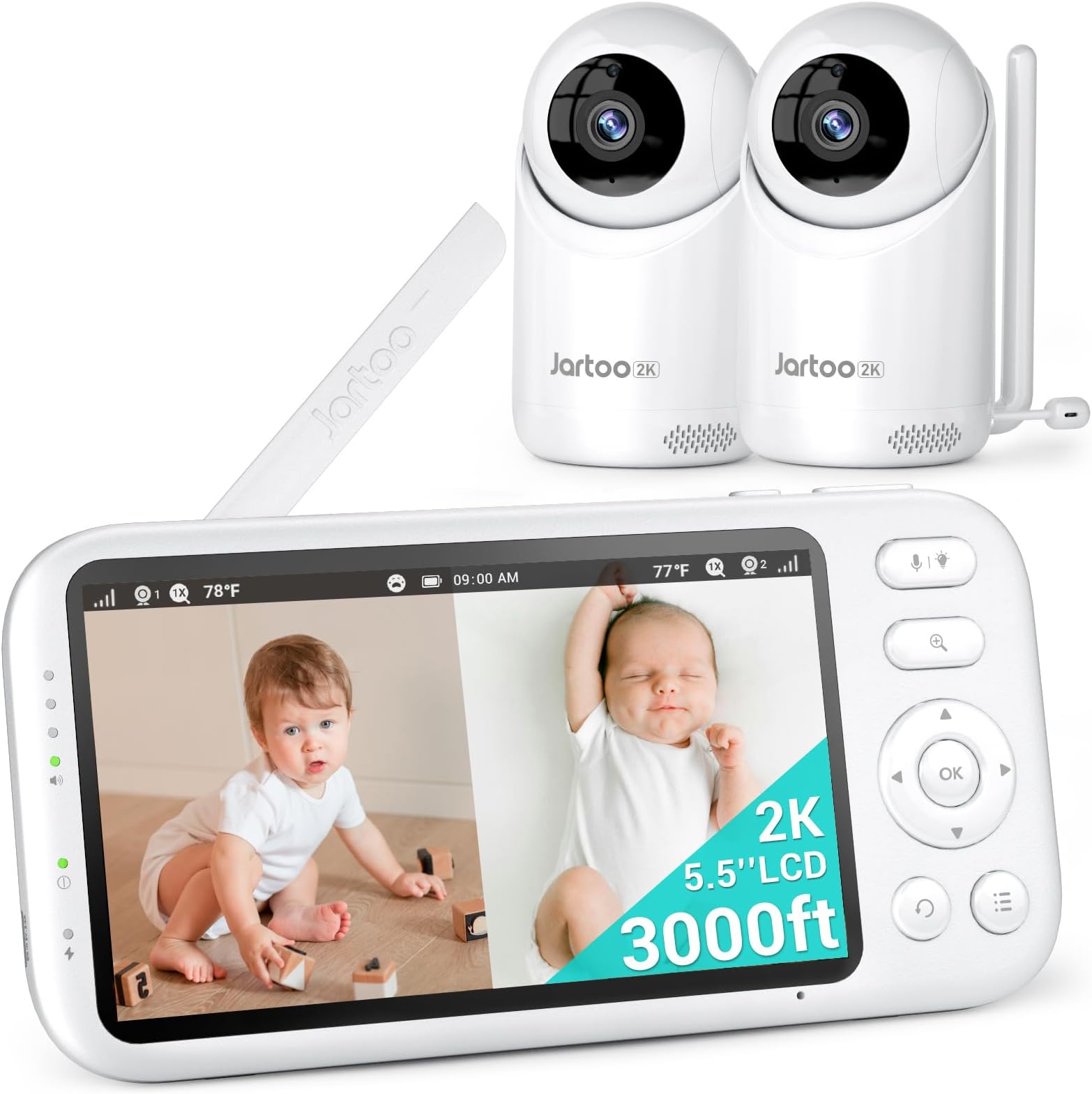 Amazon.com: Jartoo 2K Video Baby Monitor with 2 Cameras and Audio ...