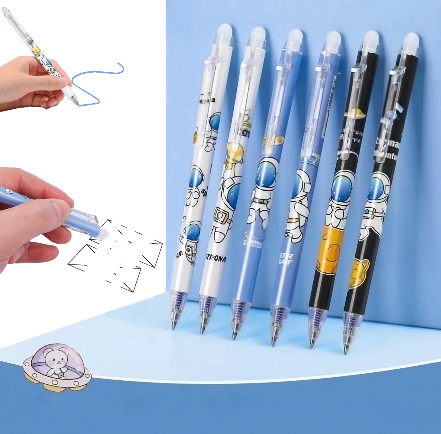 WISKA 6 Pcs Aesthetic Erasable Pen Blue Gel Ink Retractable Cute ...