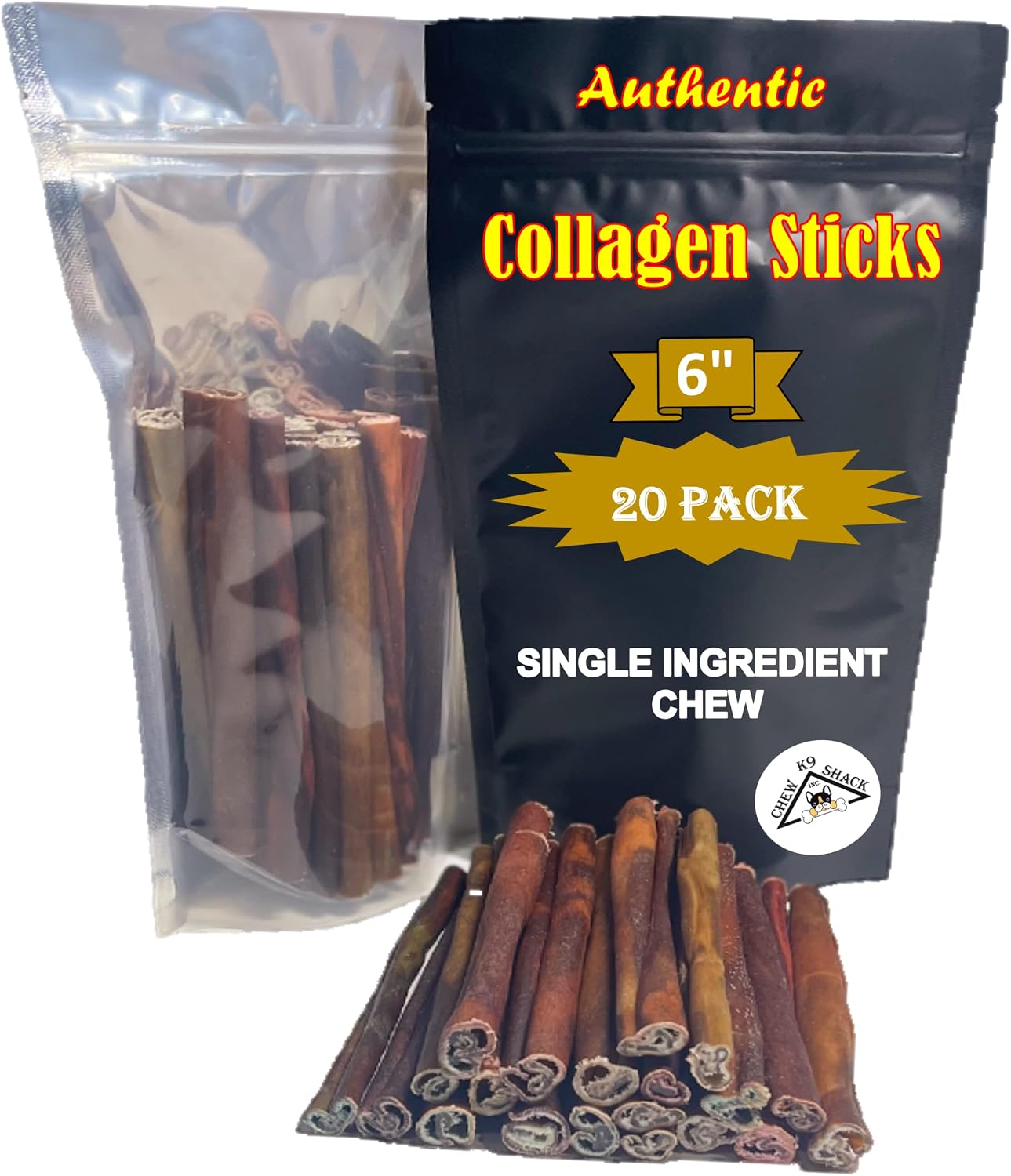Beef Collagen Sticks for Dogs – 6” Inch 20 Pack – Long Lasting Chews ...