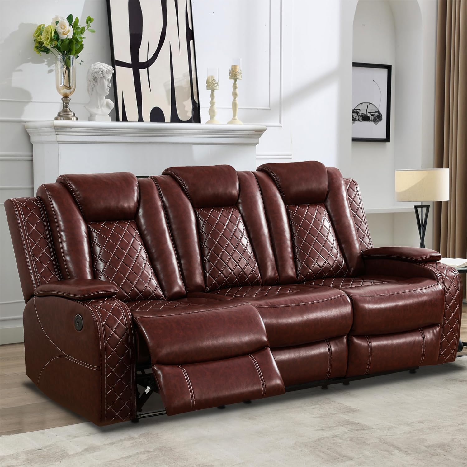 Amazon.com: Caberryne Power Recliner Sofa Set with LED Lights,Leather ...
