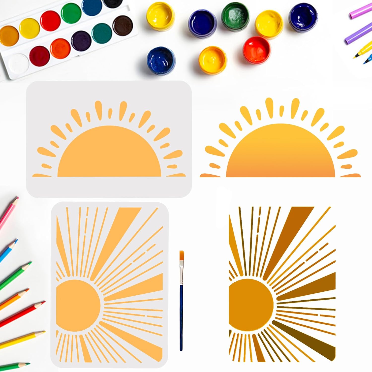 Amazon.com : MAYJOYDIY 2pcs Large Sun Ray Stencils 8.3×11.7inch Boho ...