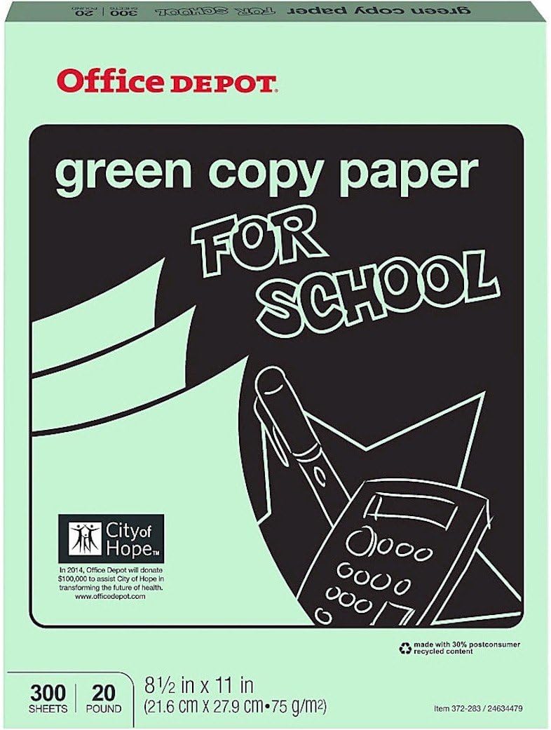 Amazon.com : Office Depot Colored Copy Paper, Green, 8 1/2 Inch x 11 ...