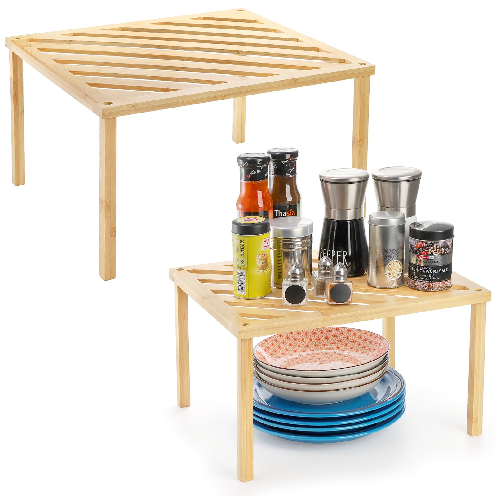 Amazon.com: Hacaroa 2 Pack Stackable Bamboo Shelf, Expandable Cabinet ...