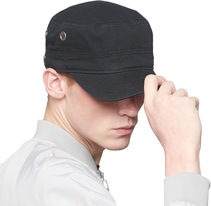 CACUSS Men's Cotton Army Cap Cadet Hat Military Flat Top Adjustable ...