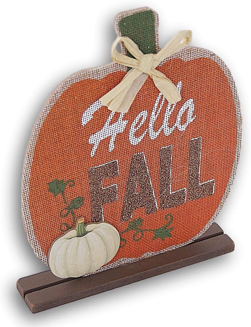 Amazon.com: Autumn Decor Hello Fall Rustic Pumpkin Shaped Stand Up ...