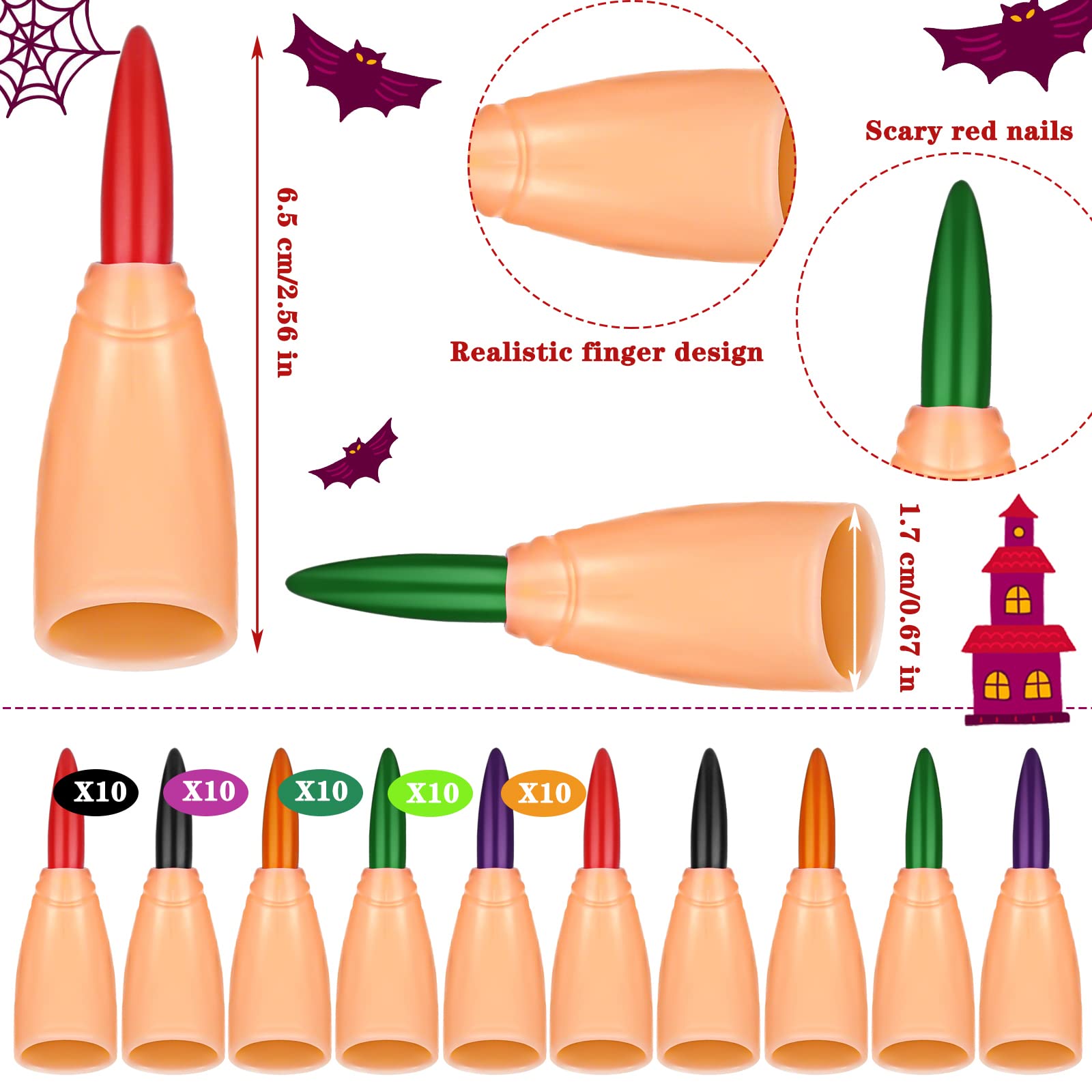 Snapklik.com : 100 Pcs Halloween Witch Fingers For Reading, Fake Finger Pointer, Scary Halloween ...