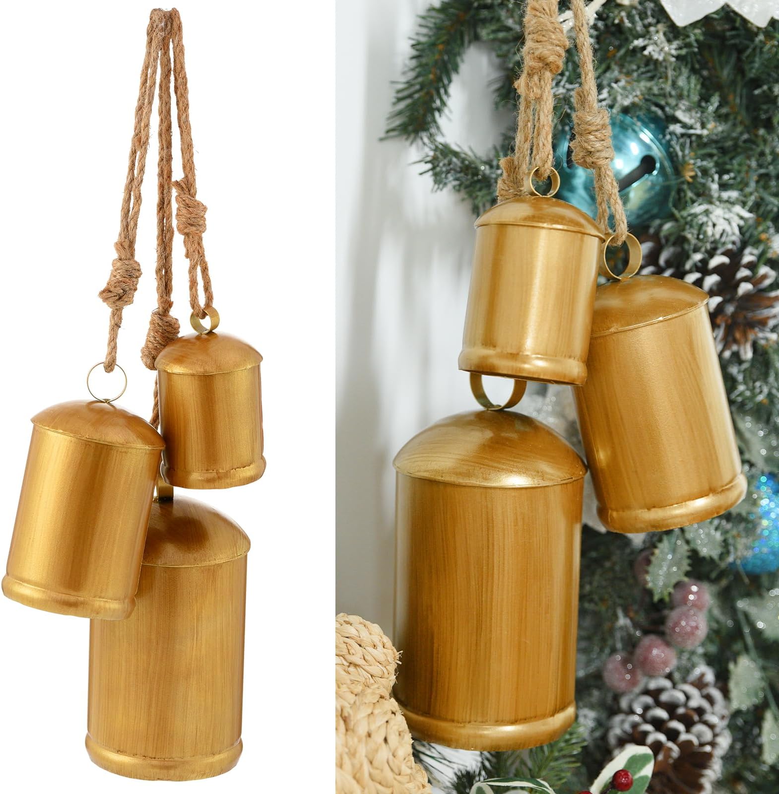 Amazon.com: Set of 4 Gold Christmas Cow Bells Vintage Brass Christmas ...