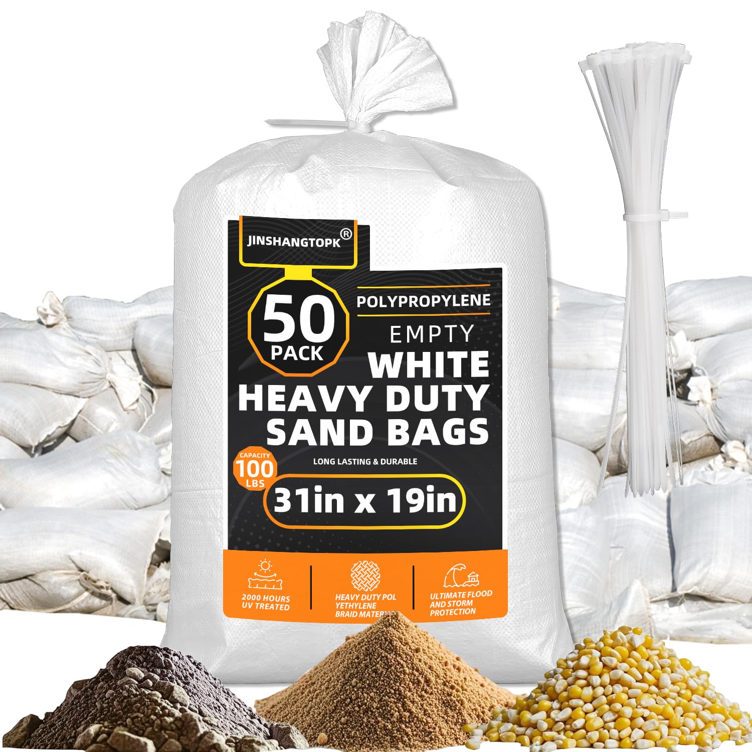 50PCS Sand Bags for Flooding, Flood Prevention Sandbags, White Sand ...