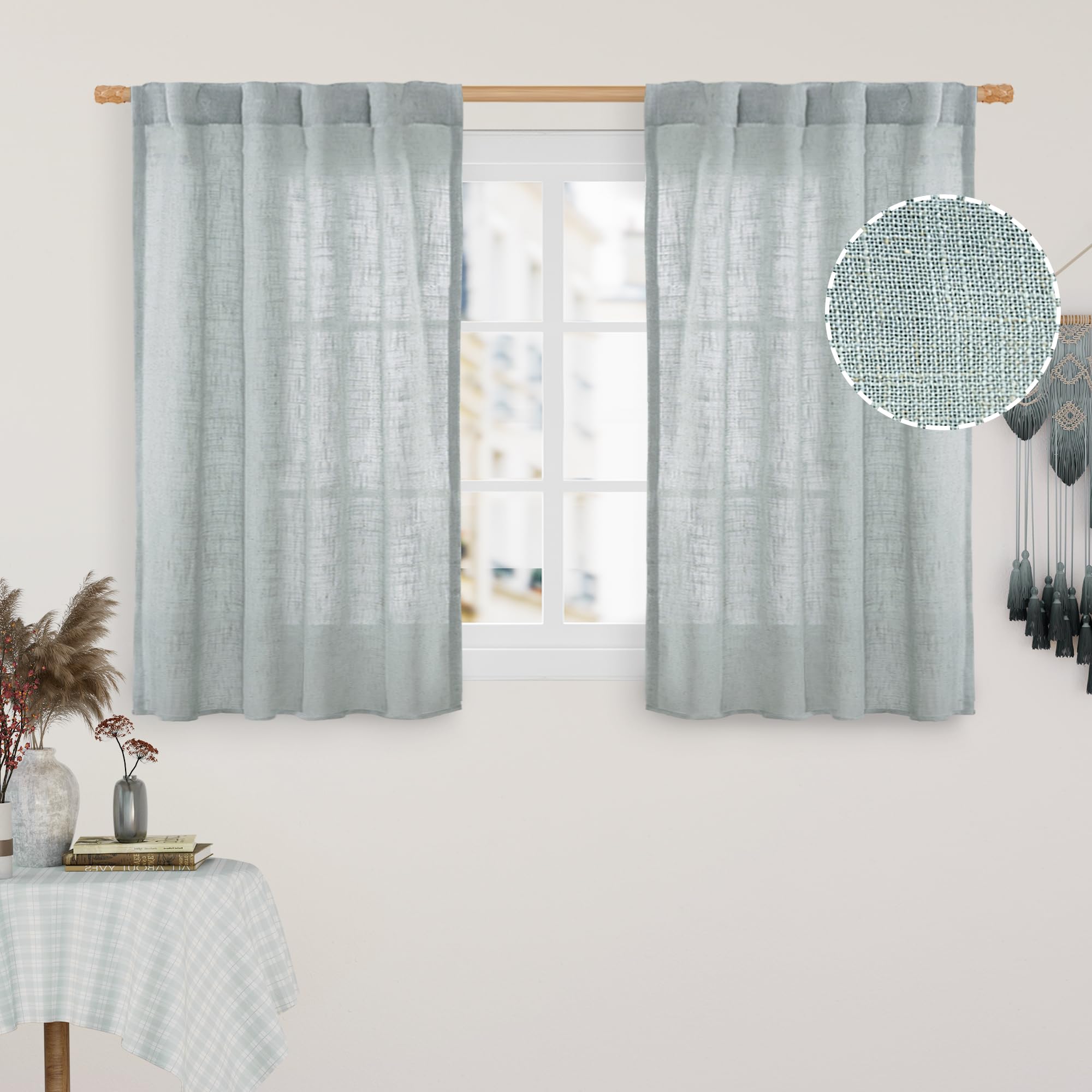 Amazon.com: LAMIT Short Linen Curtains 40 Inch Length, Semi Sheer Light ...