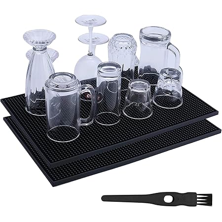 Bar Rubber Mat, 2 Pack Non Slip Rubber Black Bar Service Mats with ...