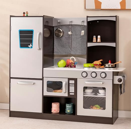 Amazon.com: Costzon Kids Kitchen Playset, Wooden Toddler Kitchen Toy ...
